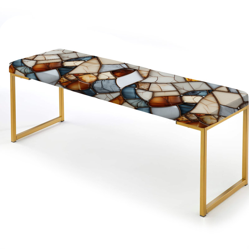 Design Art Earth Tones Marble Mosaic Elegance - Marble Upholstered Gold Bench | Wayfair